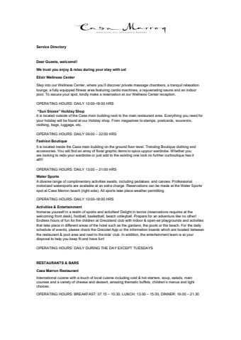 Hotel Service Directory 2024