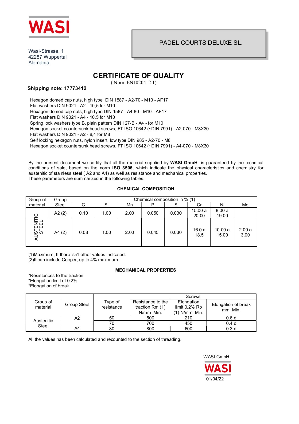 Screws-Certificate of Quality - Macouzet - Page 1 - 1 | Flip PDF Online ...