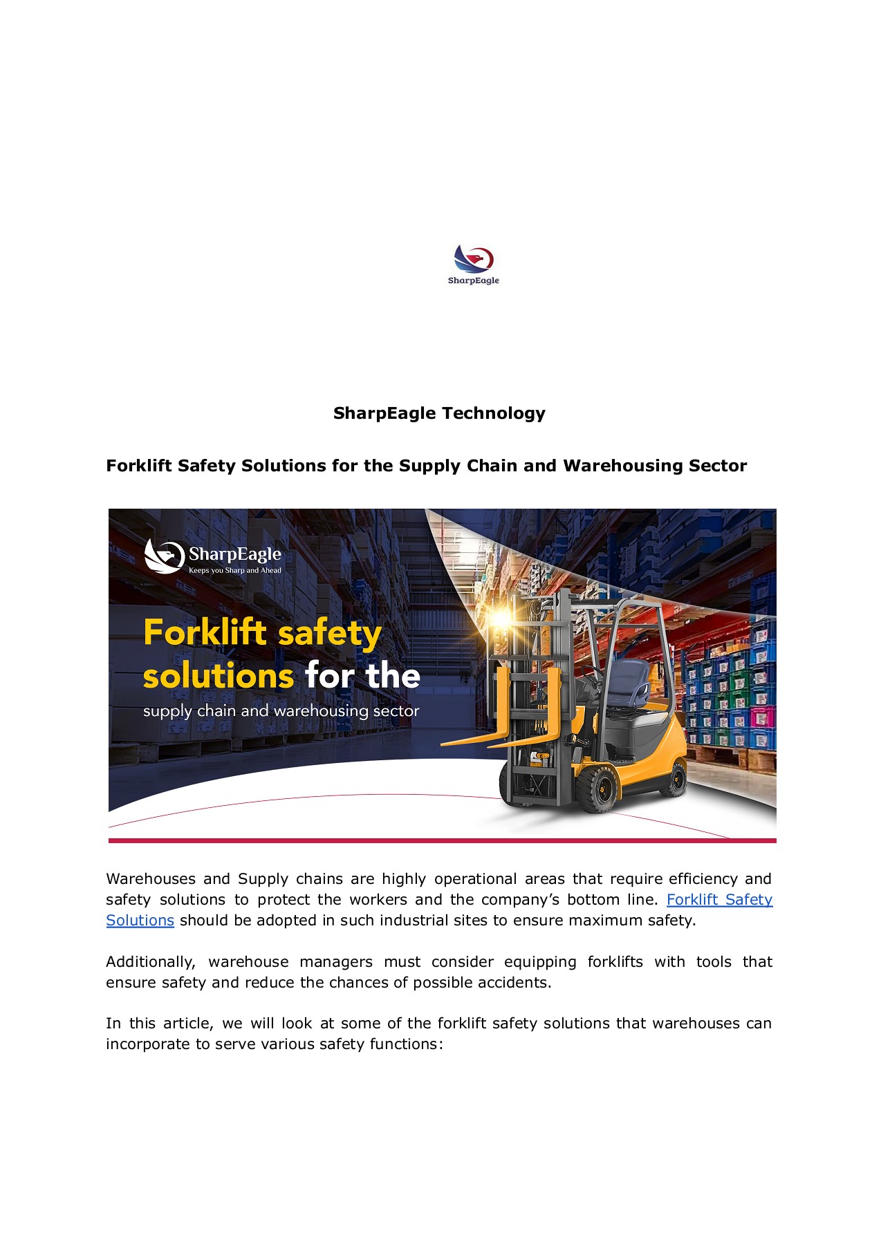 Forklift Safety Solutions for the Supply Chain and Warehousing Sector - SharpEagle Technology ...