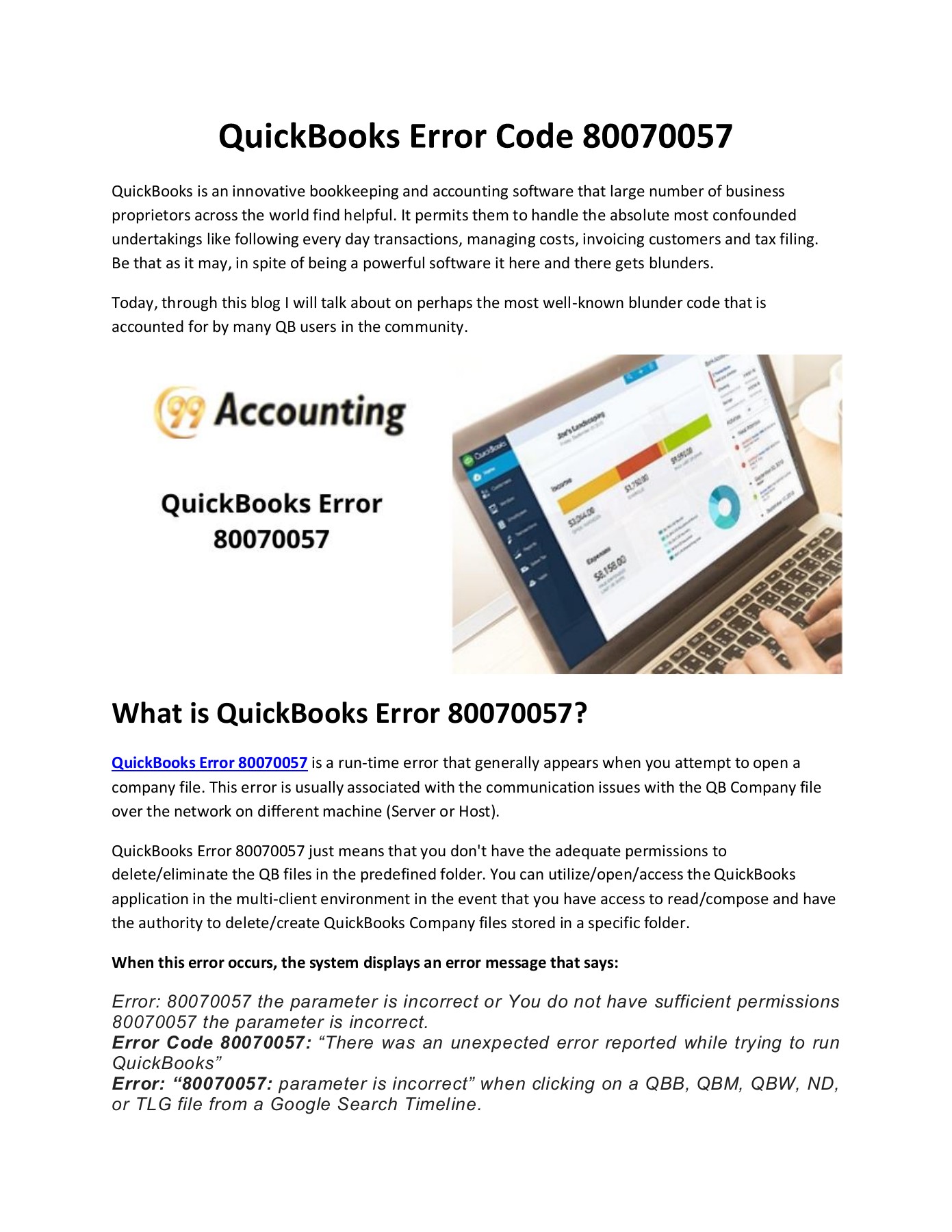 Fix QuickBooks Error 80070057 (The Parameter is Incorrect ...