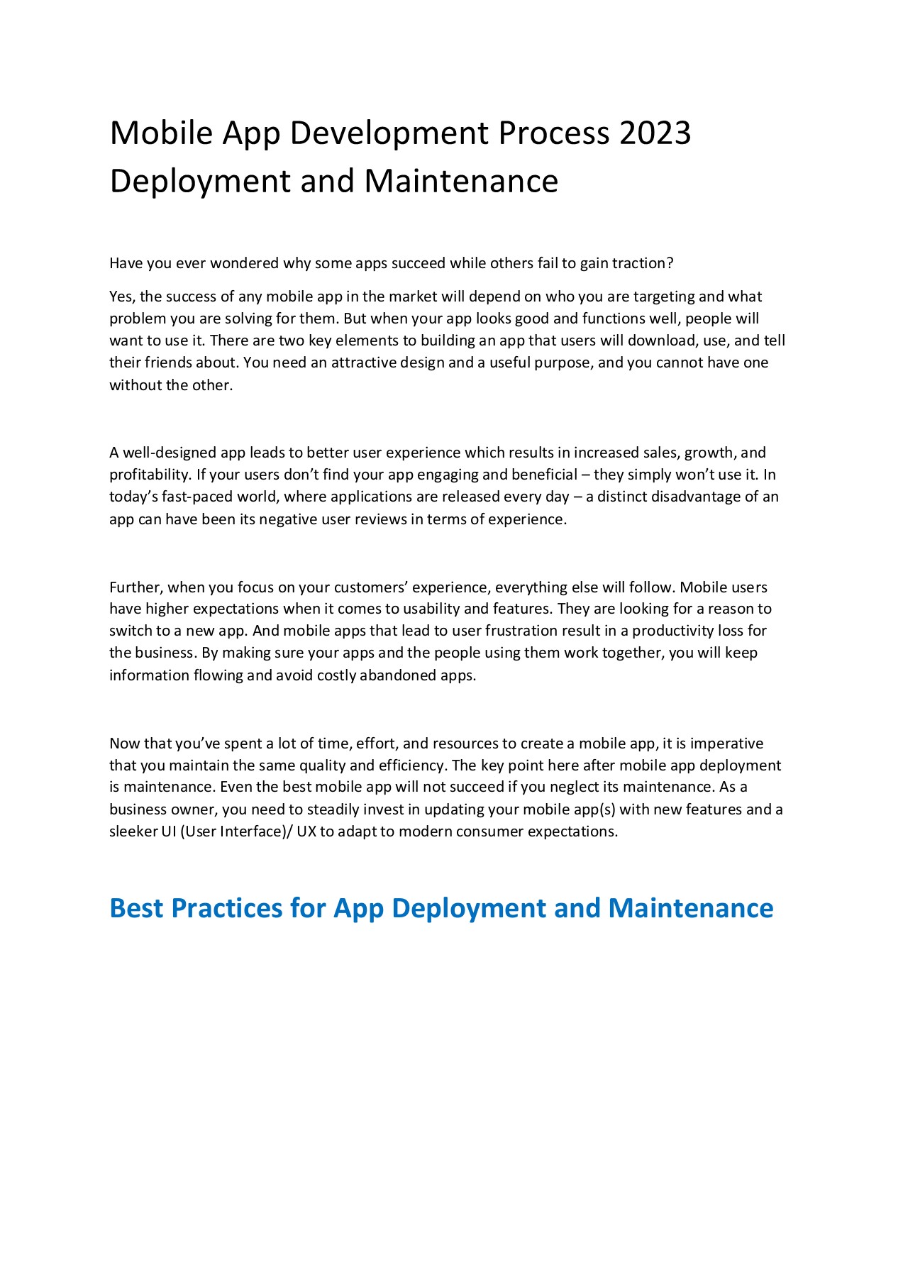 Mobile App Development Process 2023 Deployment and Maintenance - XDuce ...