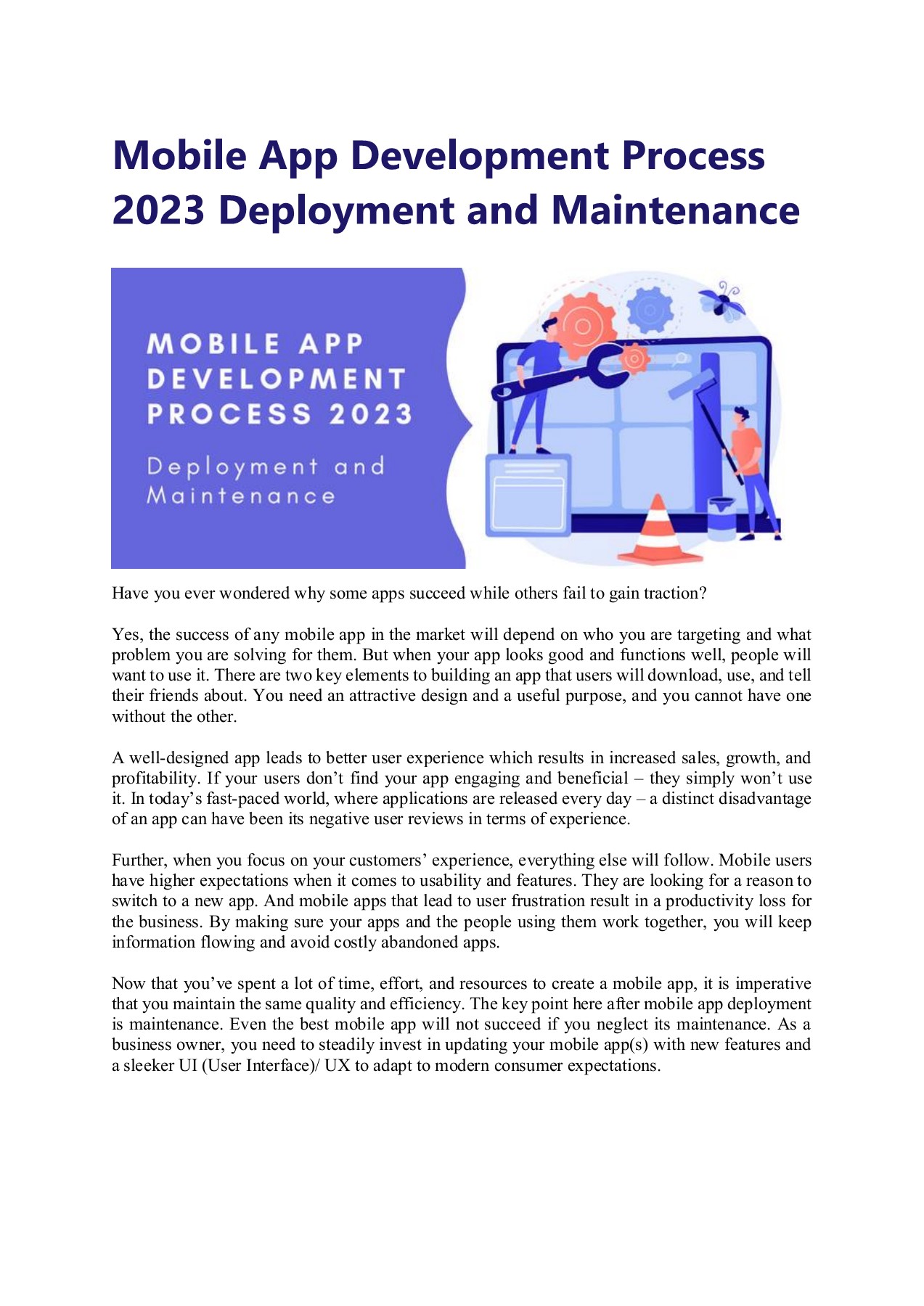 Mobile App Development Process 2023 Deployment and Maintenance - XDuce Corporation - Page 1 - 3 ...