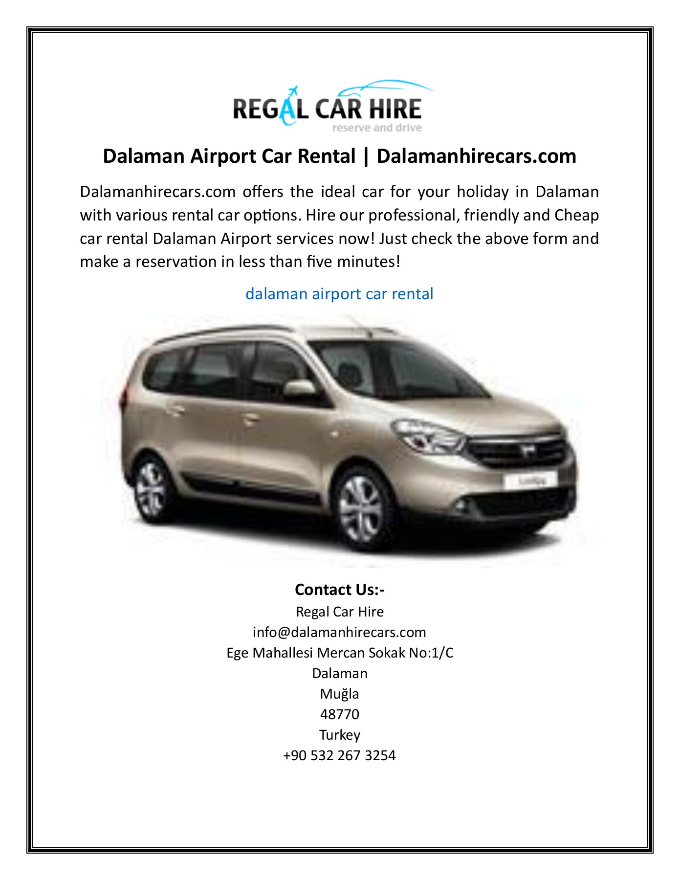 Dalaman Airport Car Rental Dalamanhirecars - Regal Car hire - Page 1 ...