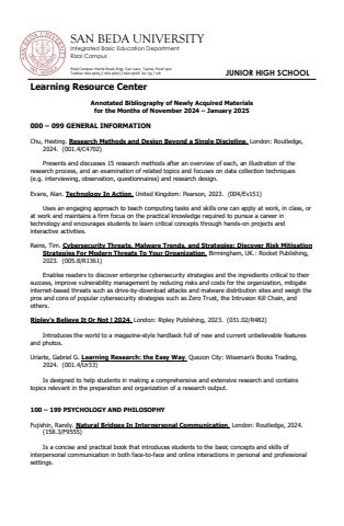 Junior High School Annotated Bibliography of New Materials