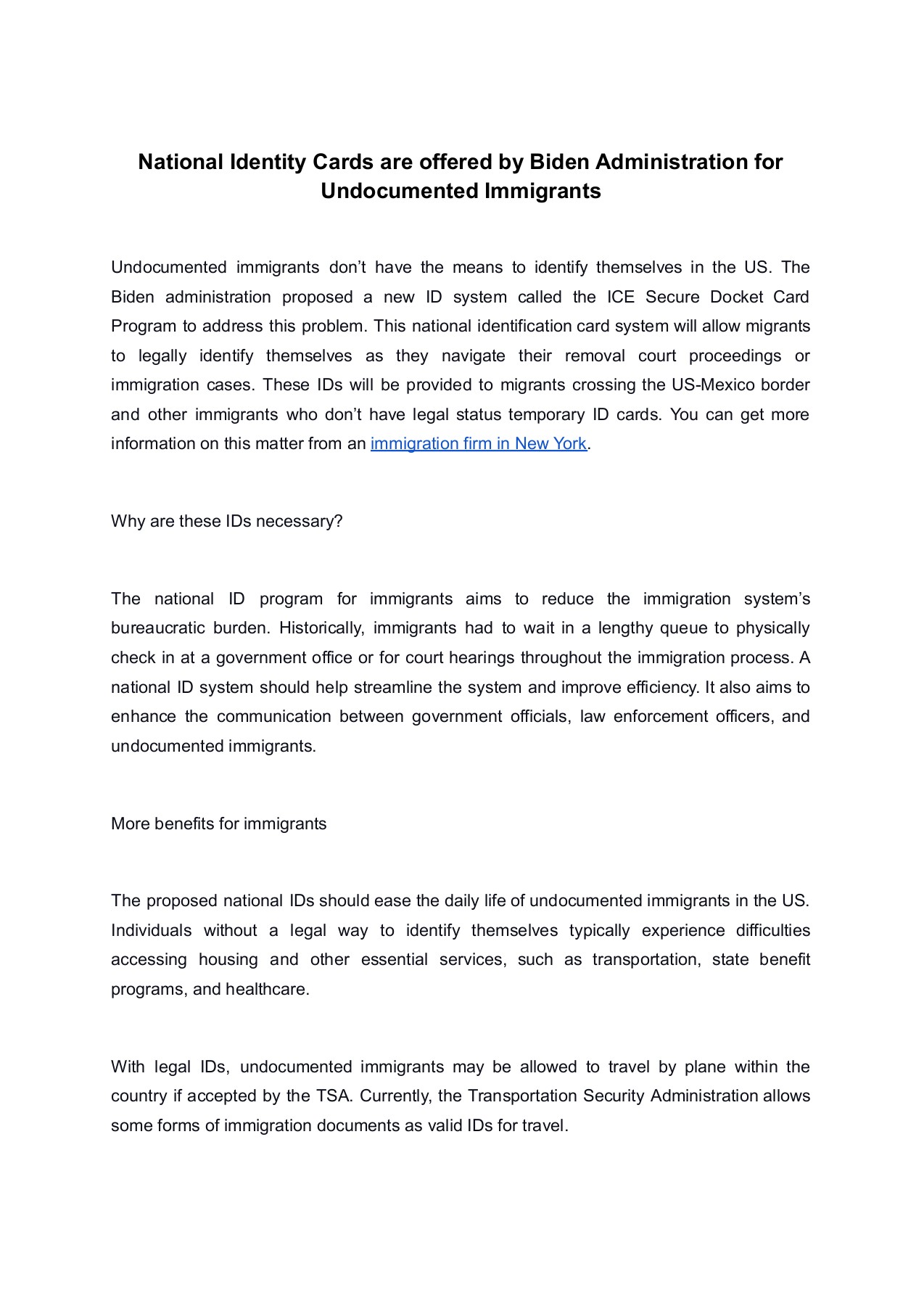 National Identity Cards are offered by Biden Administration for ...