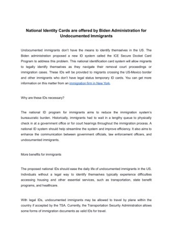 National Identity Cards are offered by Biden Administration for ...