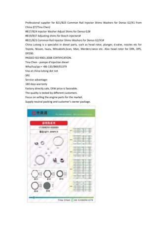 B21B23 Common Rail Injector Shims Washers for Denso G2X1
