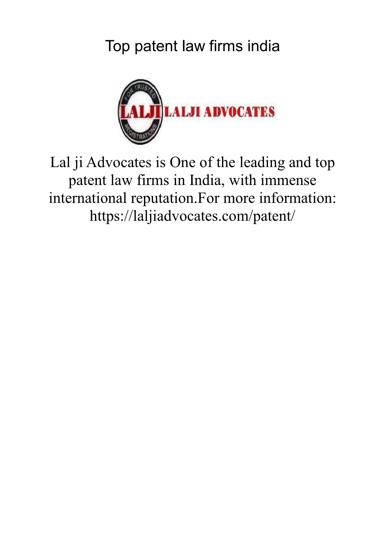 Top patent law firms india - Lalji Advocate - Page 1 - 1 | Flip PDF Online | PubHTML5