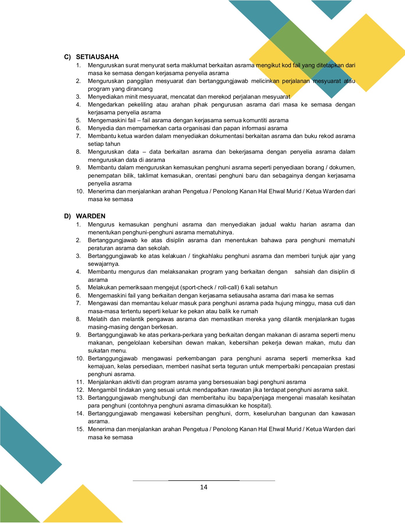 PANDUAN PENGURUSAN ASRAMA 2021 - Solihin Rozali - Muka Surat 15 | Membalik PDF Dalam talian ...