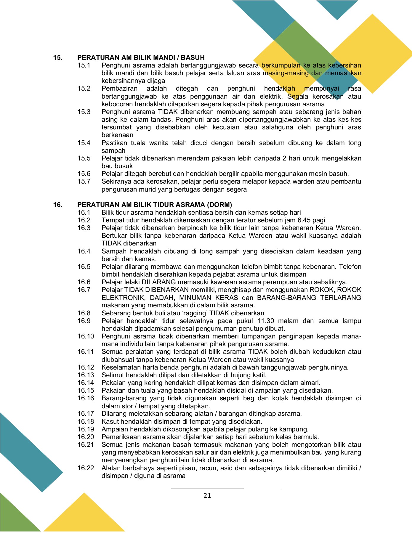 PANDUAN PENGURUSAN ASRAMA 2021 - Solihin Rozali - Muka Surat 22 | Membalik PDF Dalam talian ...