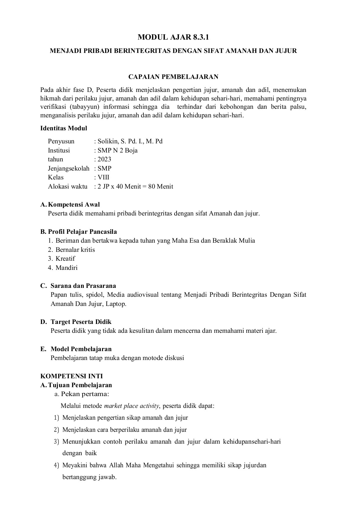 MODUL AJAR PAI 8.3.1 - solikin s.pd.i - Page 1 - 6 | Flip PDF Online ...