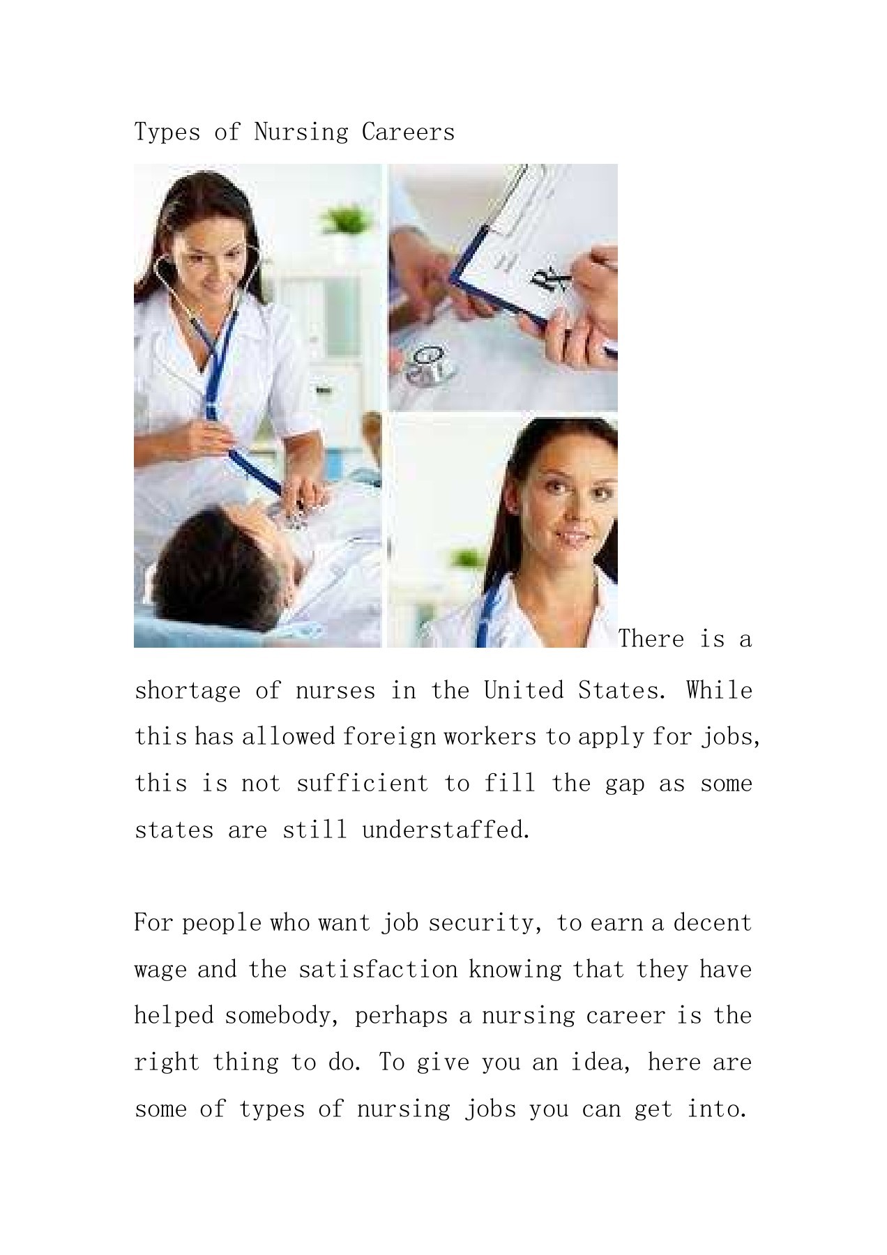 Types of Nursing Careers - carine - Page 1 - 5 | Flip PDF Online | PubHTML5