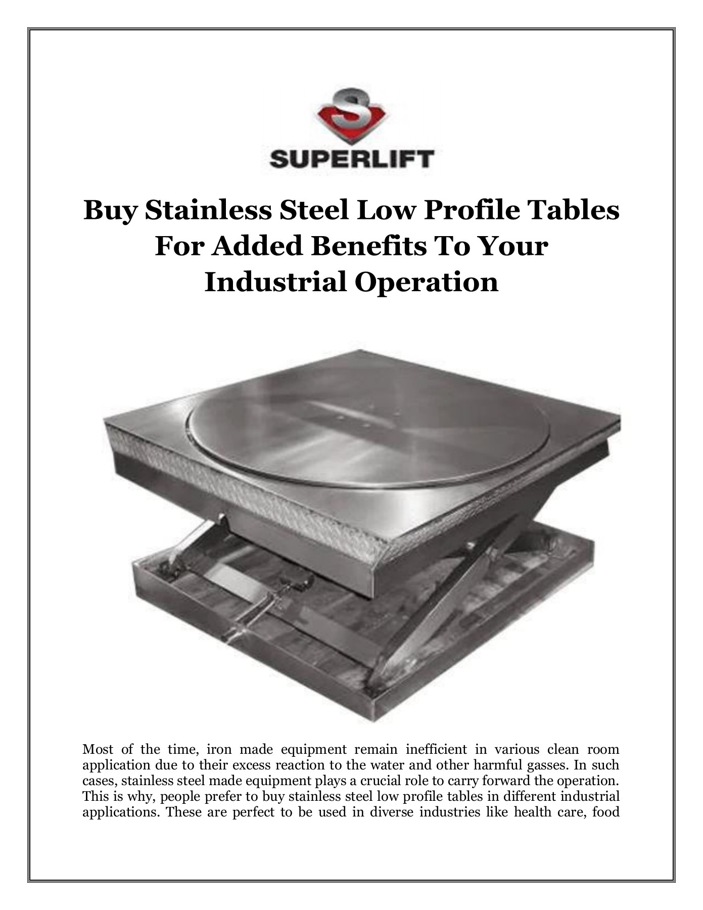 Buy Stainless Steel Low Profile Tables For Added Benefits To Your ...