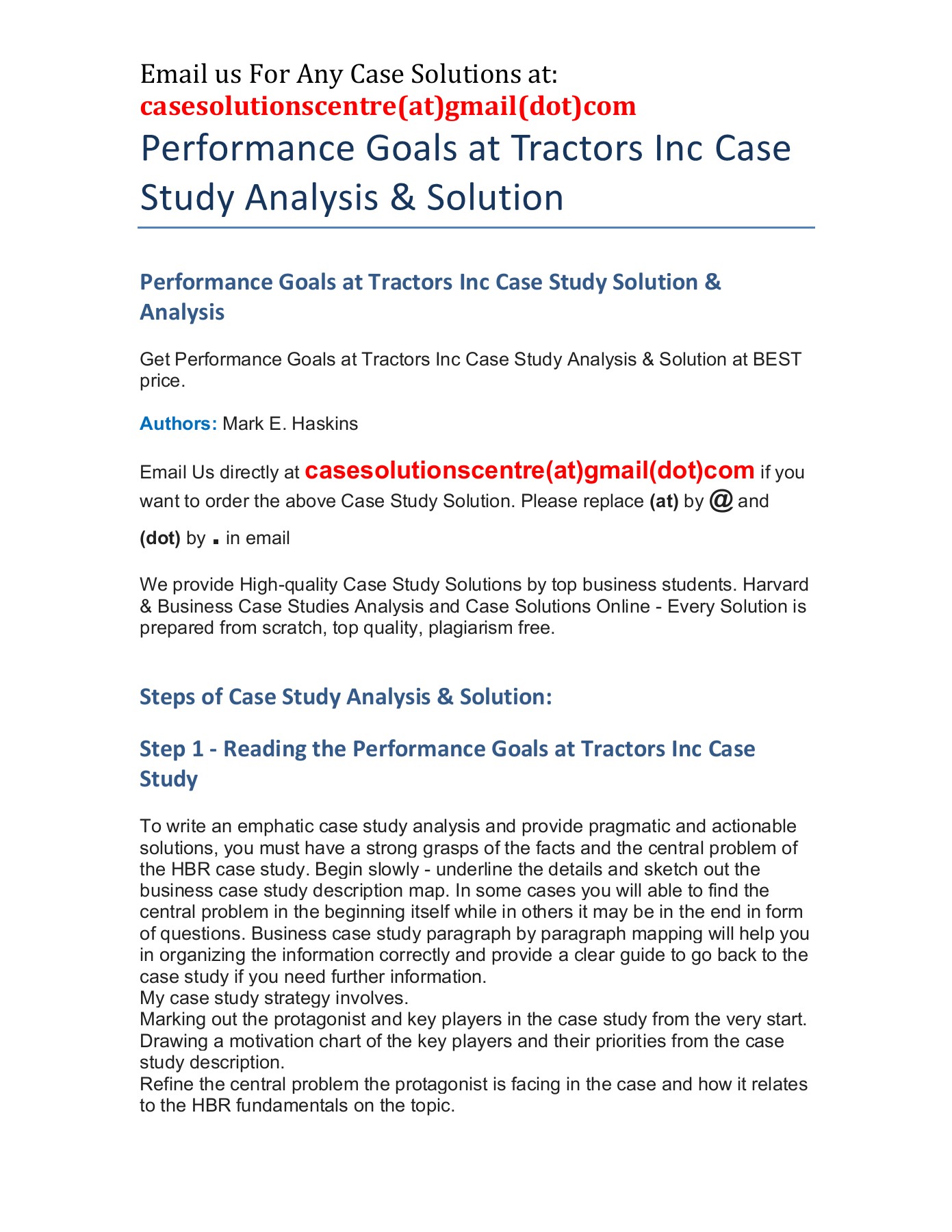 Performance Goals at Tractors Inc Darden Case Study Solution & Analysis - Darden Case Study ...