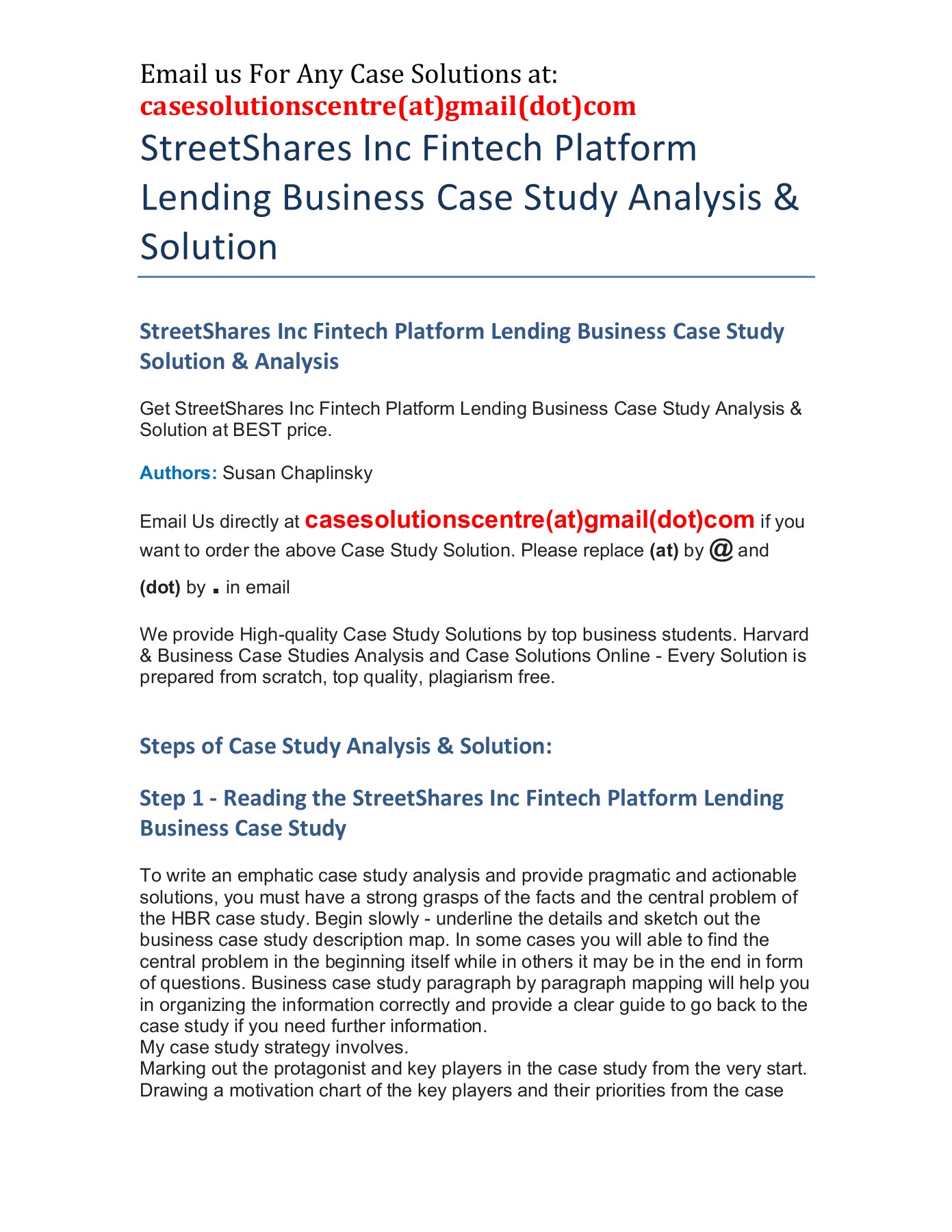 StreetShares Inc Fintech Platform Lending Business Darden Case Study Solution & Analysis ...