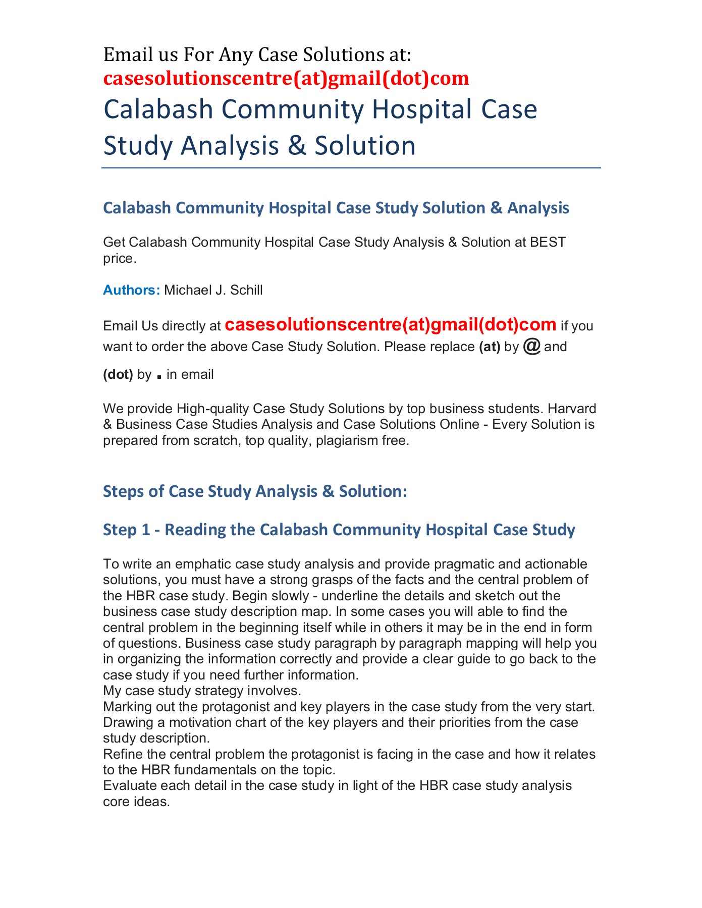 Calabash Community Hospital Darden Case Study Solution & Analysis ...