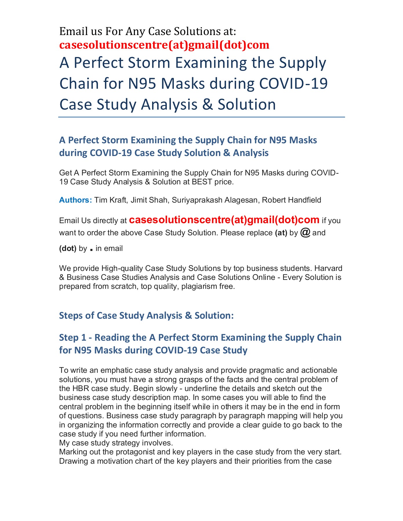 A Perfect Storm Examining the Supply Chain for N95 Masks during COVID-19 Darden Case Study ...