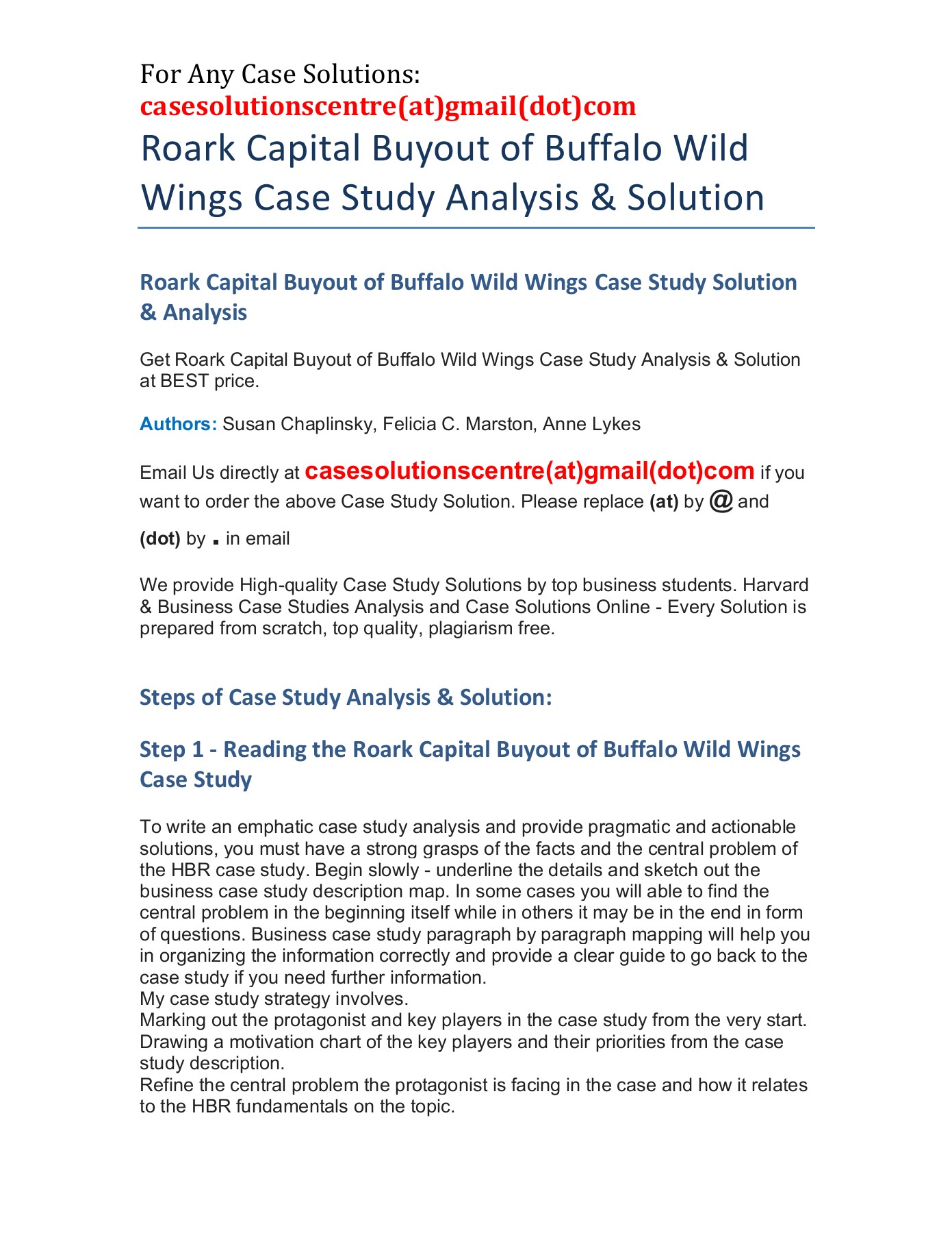 Roark Capital Buyout of Buffalo Wild Wings Darden Case Study Solution & Analysis - Darden Case ...
