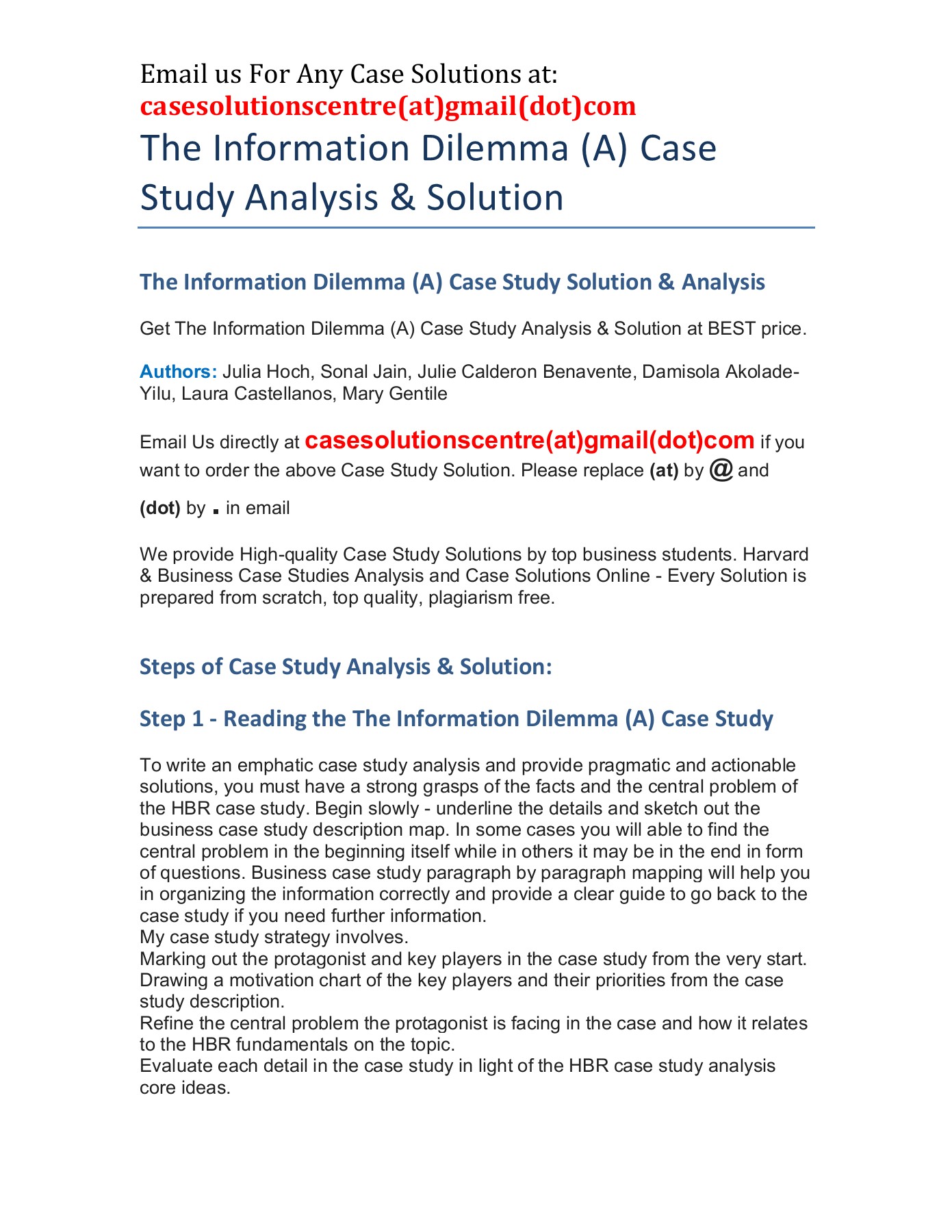 The Information Dilemma (A) Darden Case Study Solution & Analysis - Darden Case Study Solution ...