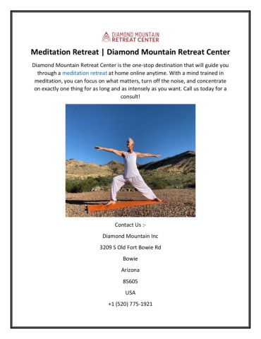 Meditation Retreat Diamond Mountain Retreat Center