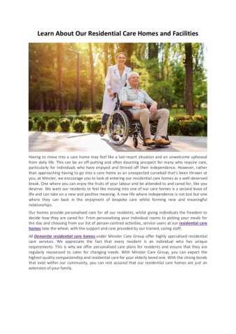 Learn About Our Residential Care Homes and Facilities - Minster Care Group