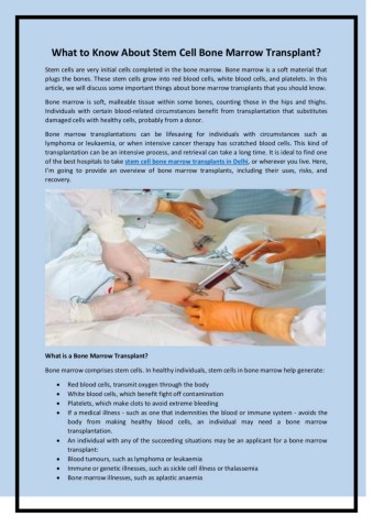 What to Know About Stem Cell Bone Marrow Transplant
