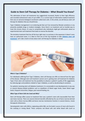 Guide to Stem Cell Therapy for Diabetes – What Should You Know
