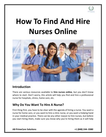 How To Find And Hire Nurses Online