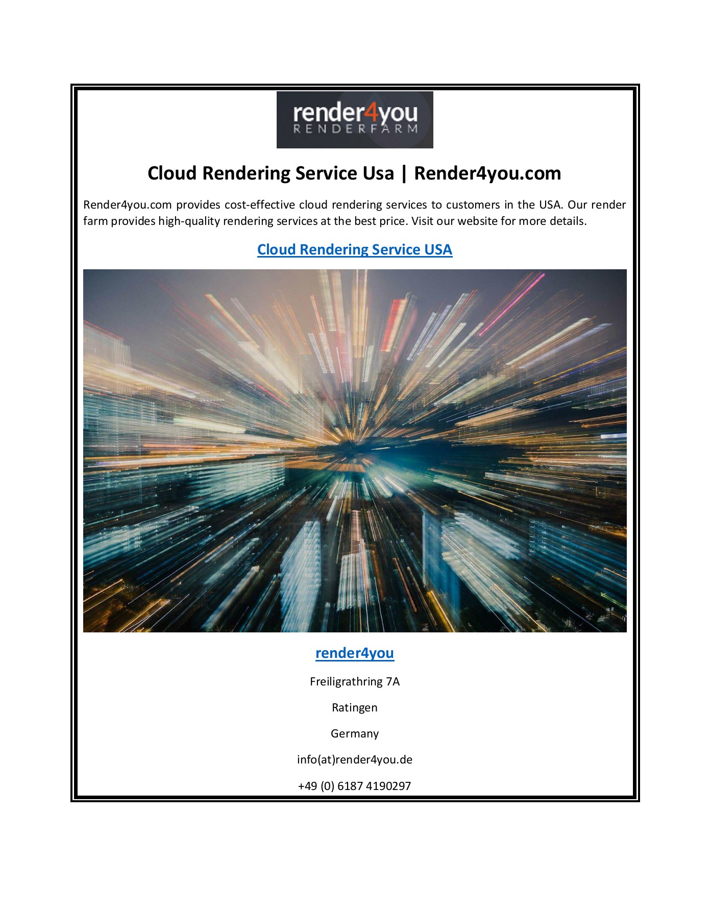 Cloud Rendering Service Usa | Render4you.com - Render4 You - Page 1 - 1 ...