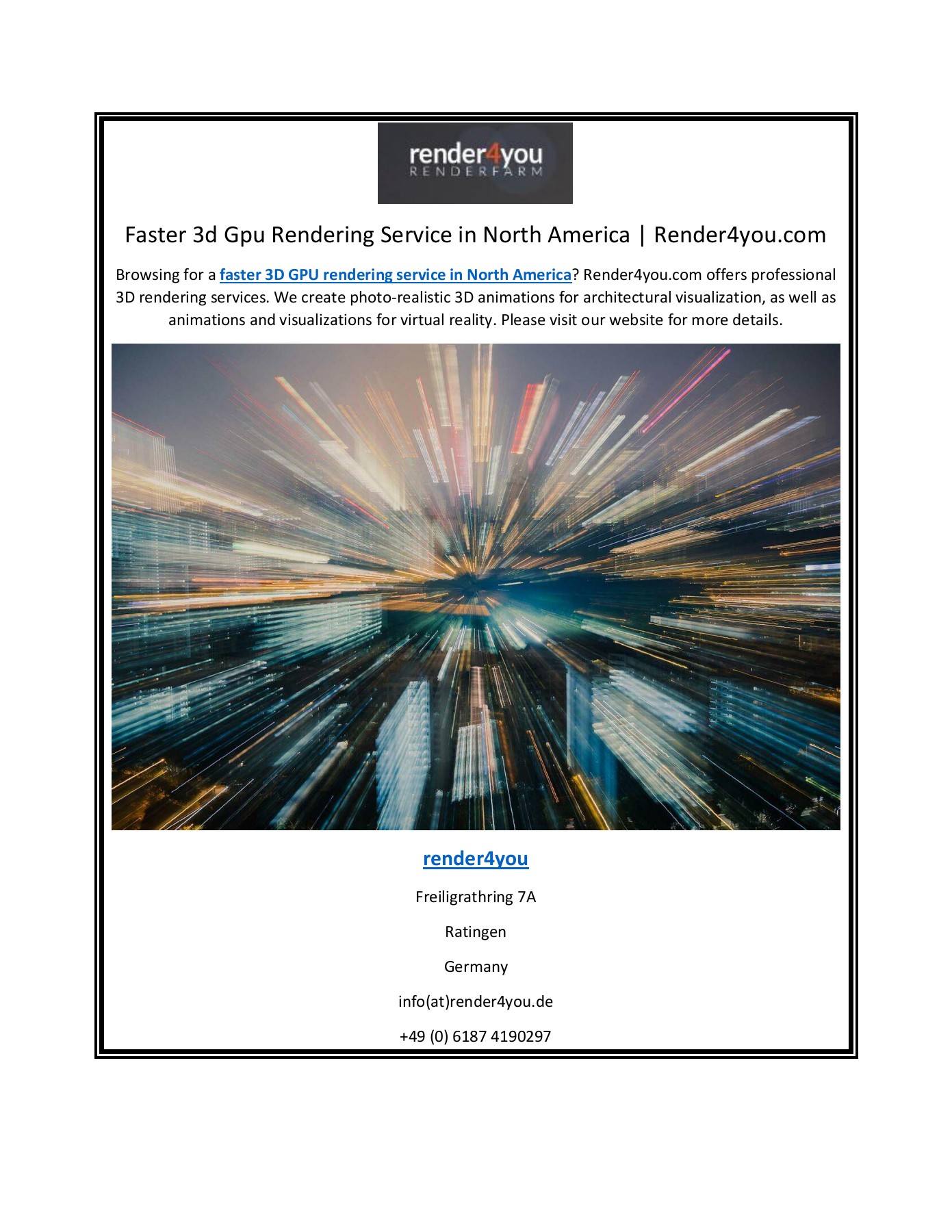 Faster 3d Gpu Rendering Service in North America | Render4you.com ...
