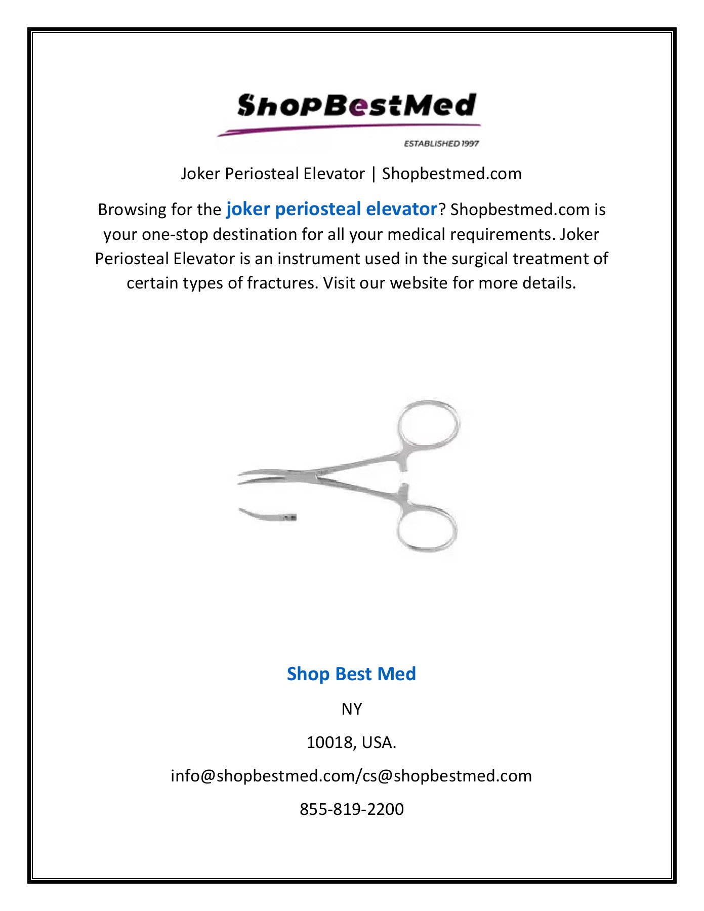 Joker Periosteal Elevator | Shopbestmed.com - Shop best Med - Page 1 ...