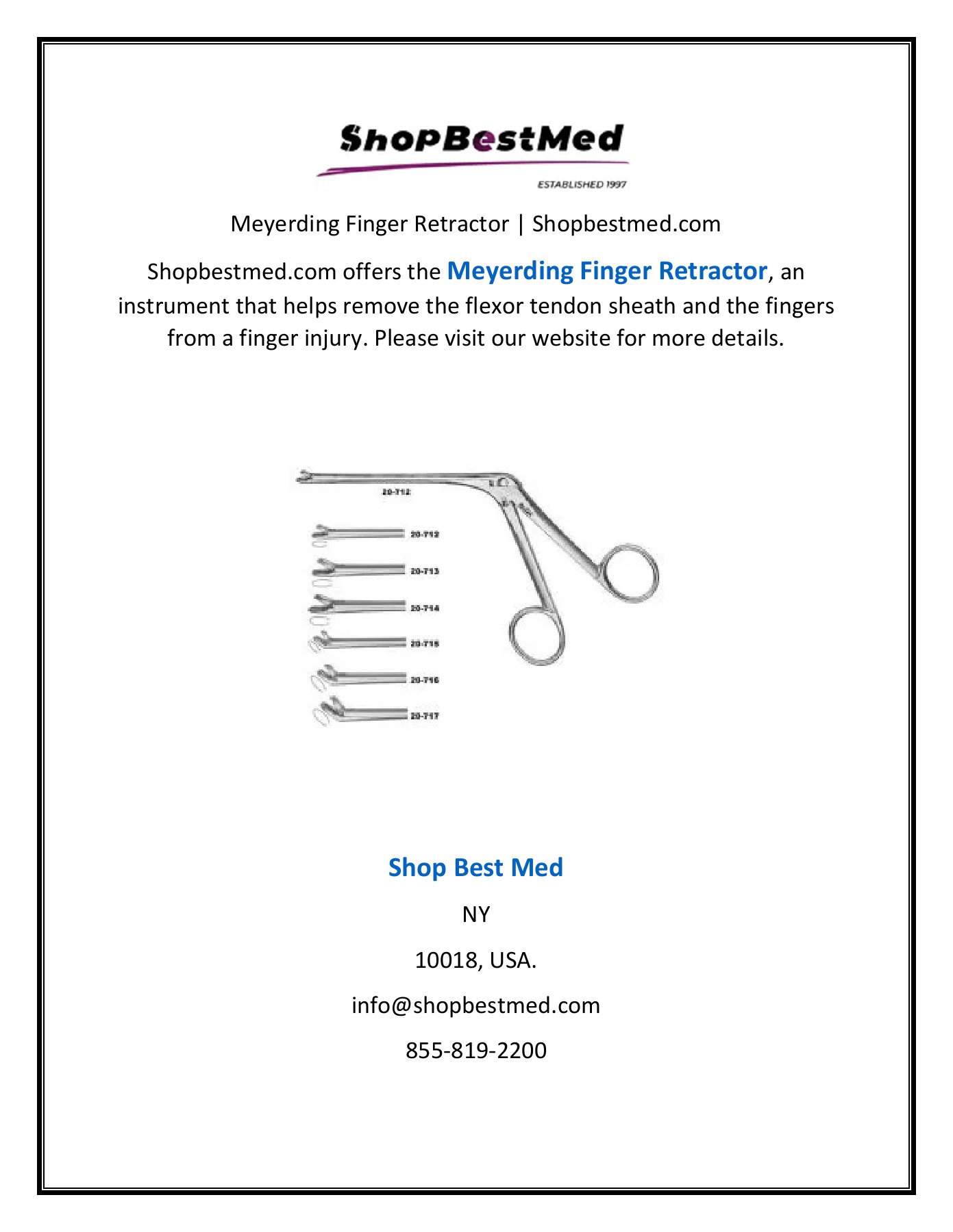 Meyerding Finger Retractor | Shopbestmed.com - Shop best Med - Page 1 ...