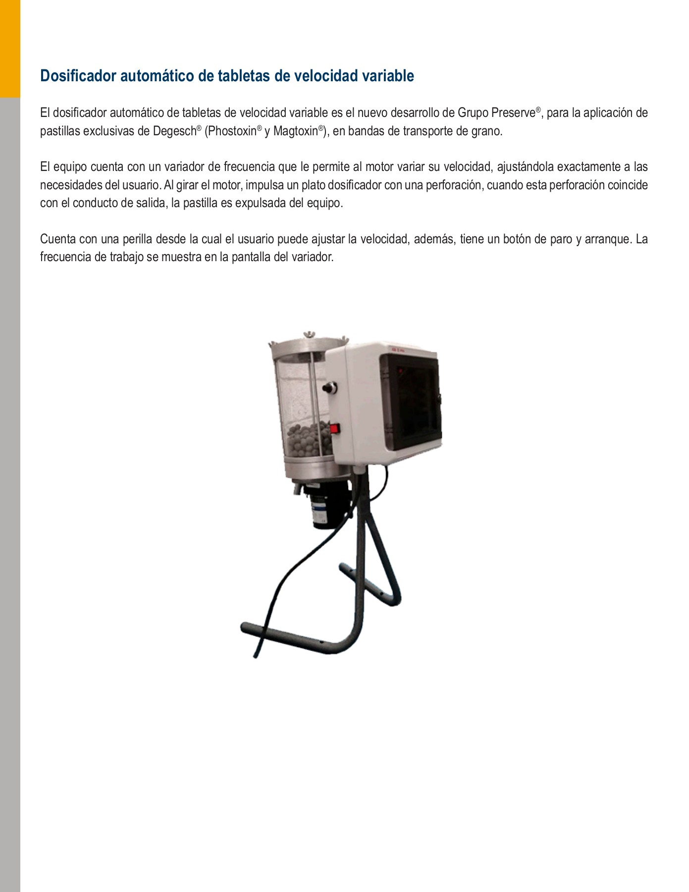 Manual de usuario de Dosificador automático de tabletas de velocidad variable - Grupo Preserve ...