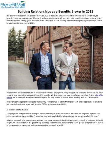 Building Relationships as a Benefits Broker in 2021