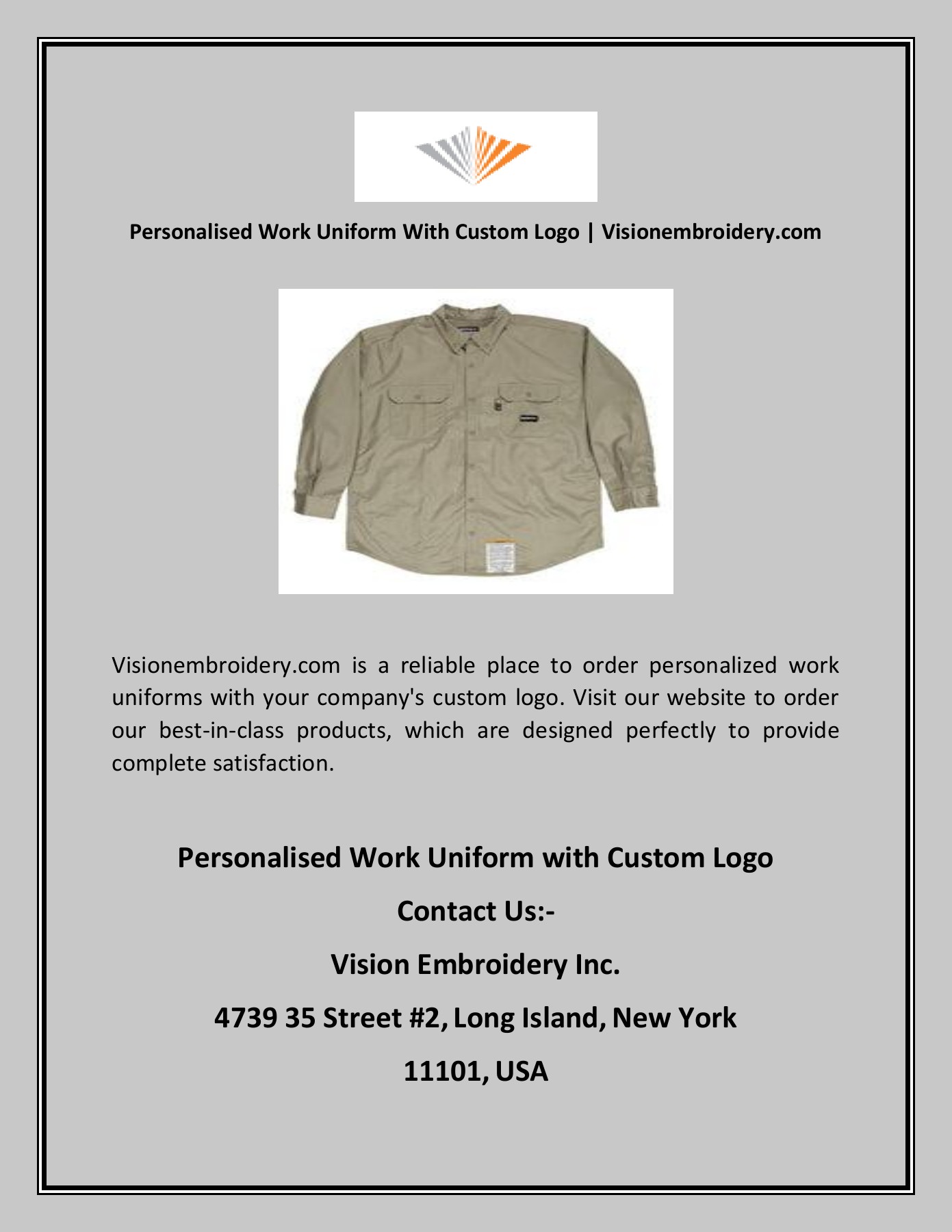 Personalised Work Uniform With Custom Logo | Visionembroidery.com ...