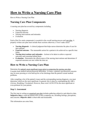 How to Write a Nursing Care Plan