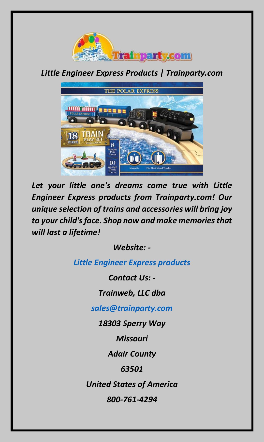 Little Engineer Express Products Trainparty - Train Party - Page 1 - 1 ...