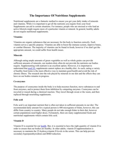 The Importance Of Nutritious Supplements