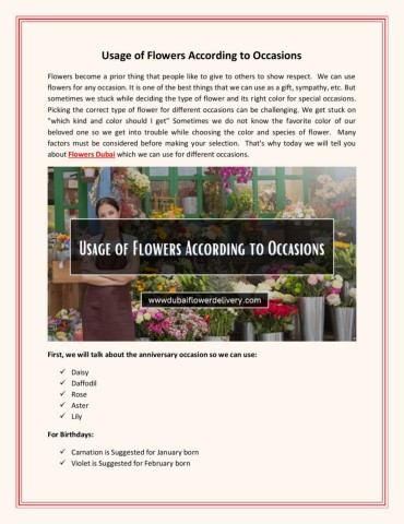 Usage of flowers according to occasions