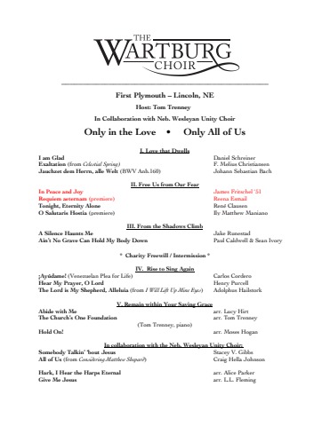 Wartburg Choir Tour Program - Lincoln