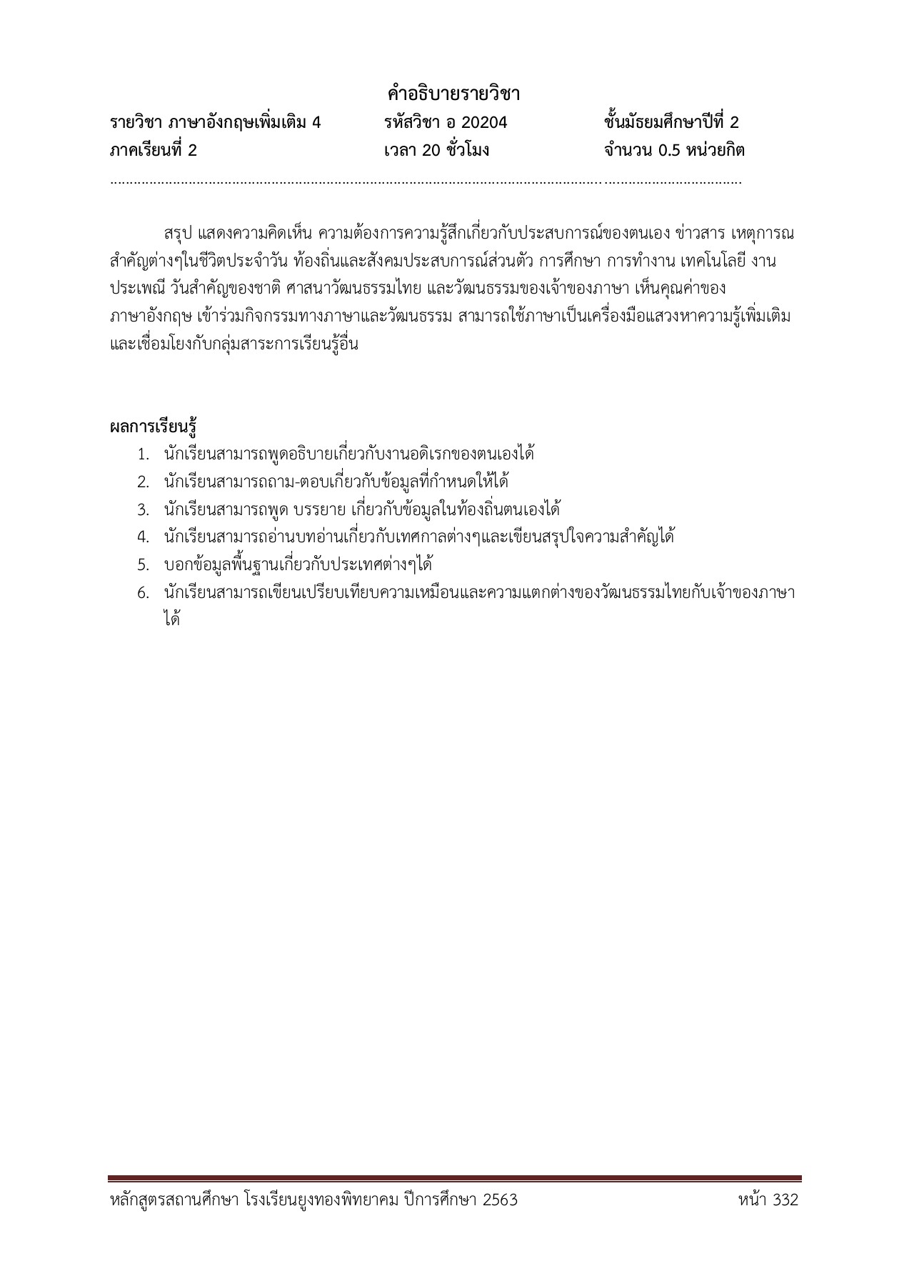 หลักสูตรสถานศึกษายูงทอง_คำอธิบายรายวิชา_ภาษาต่างประเทศ 319 - Upat Kc ...