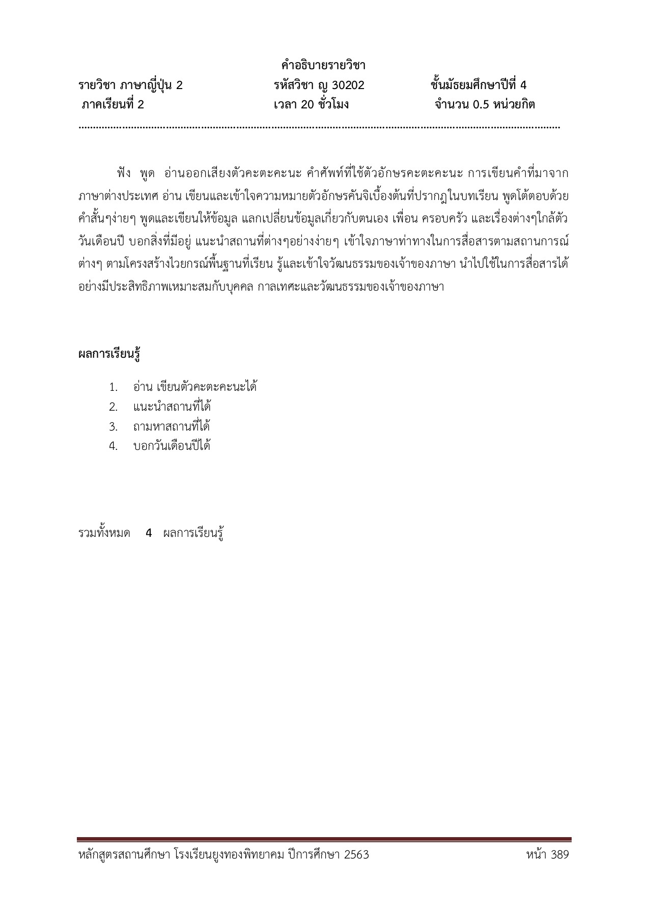 หลักสูตรสถานศึกษายูงทอง_คำอธิบายรายวิชา_ภาษาต่างประเทศ 319 - Upat Kc ...