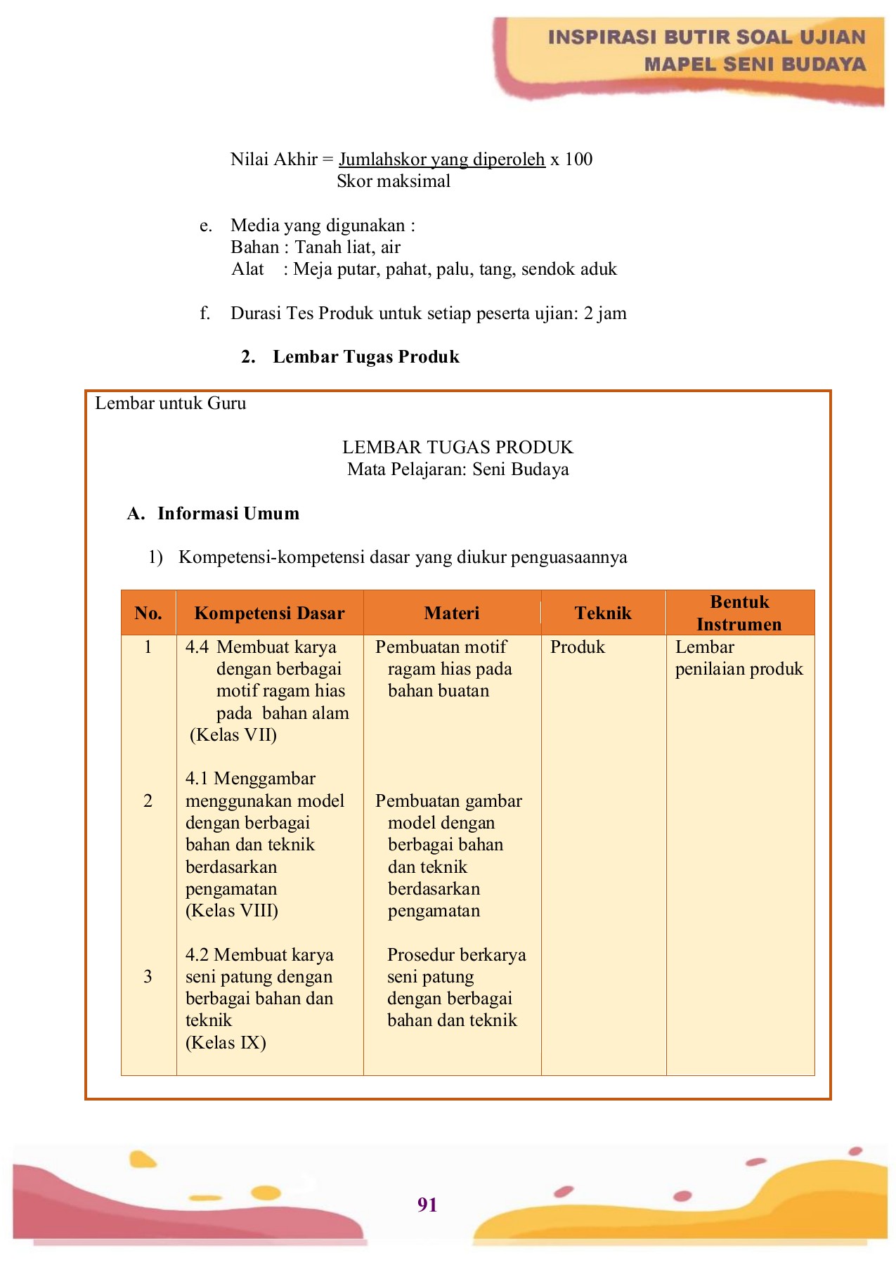Dokumen Inspirasi Contoh Soal Ujian Seni Budaya - Sitti Inniyah ...