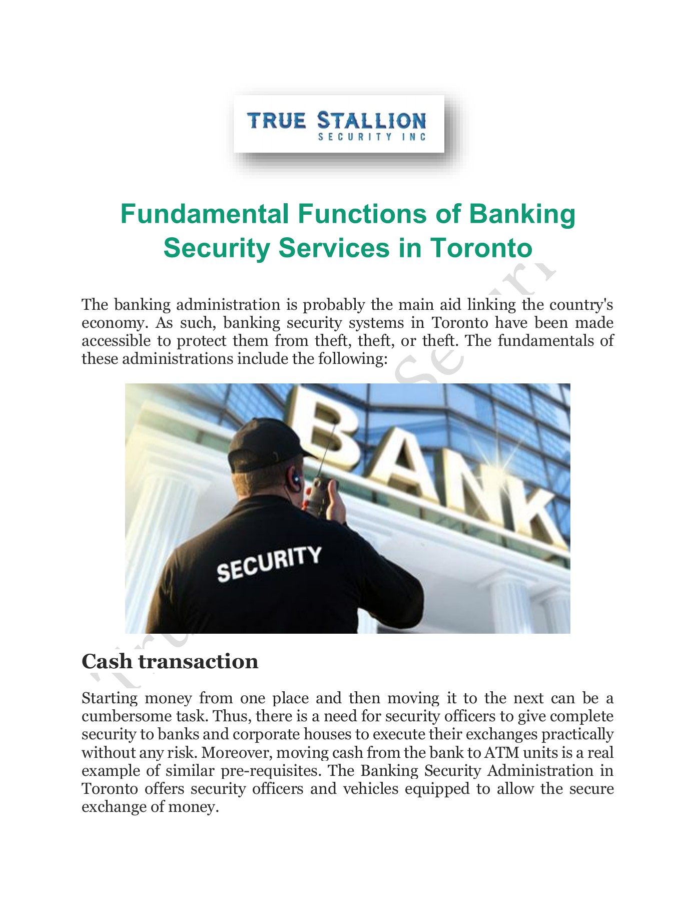 Banking Security Services in Toronto at True Stallion Security - True ...