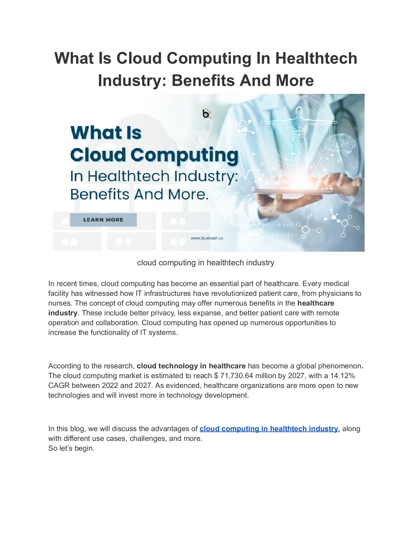 What Is Cloud Computing In Healthtech Industry - Bluebash - Page 1 - 5 | Flip PDF Online | PubHTML5
