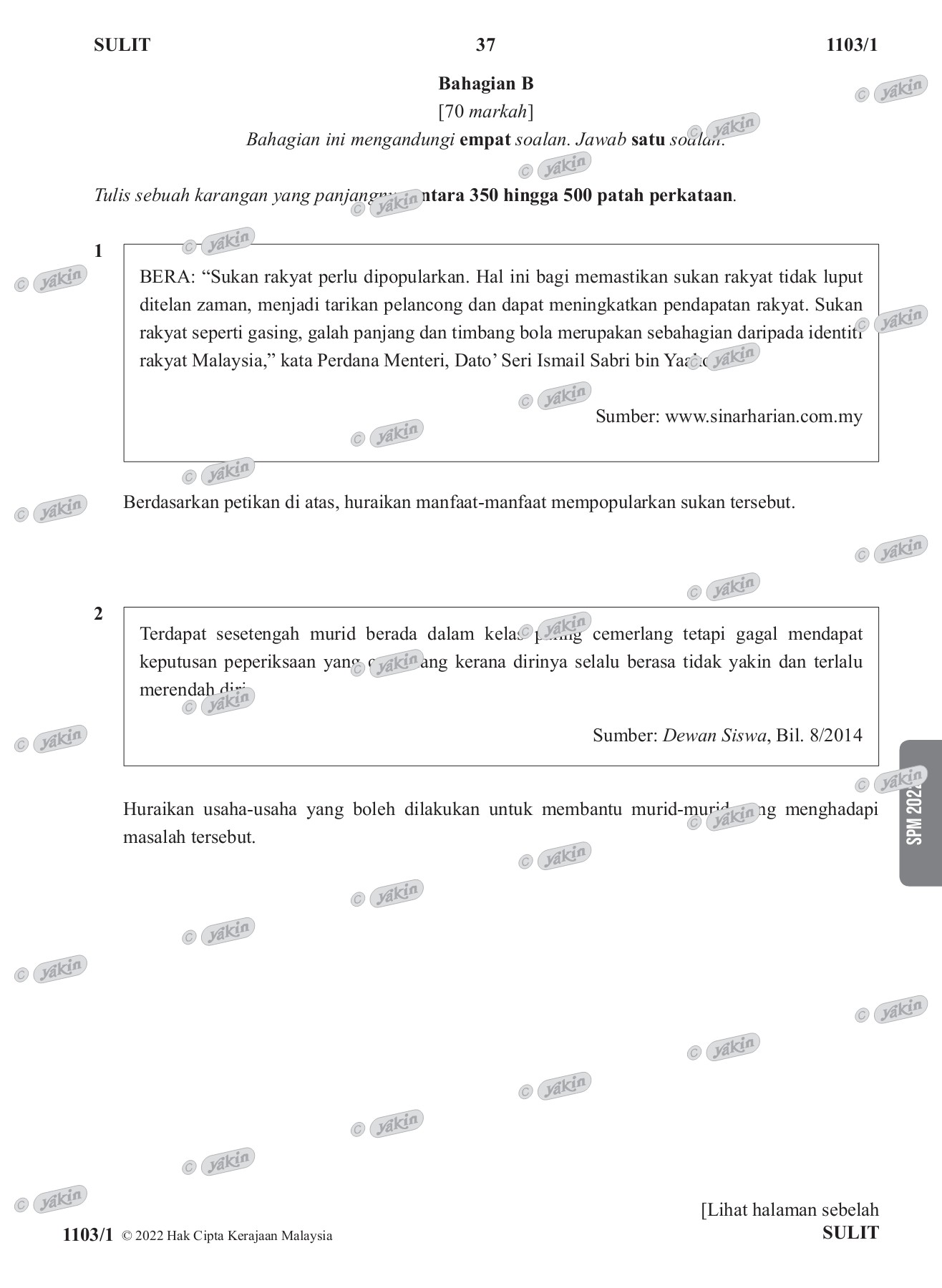 Kertas Soalan Sebenar SPM 2021-2022 - Bahasa Melayu - Pustaka Yakin Pelajar - Page 5 | Flip PDF ...