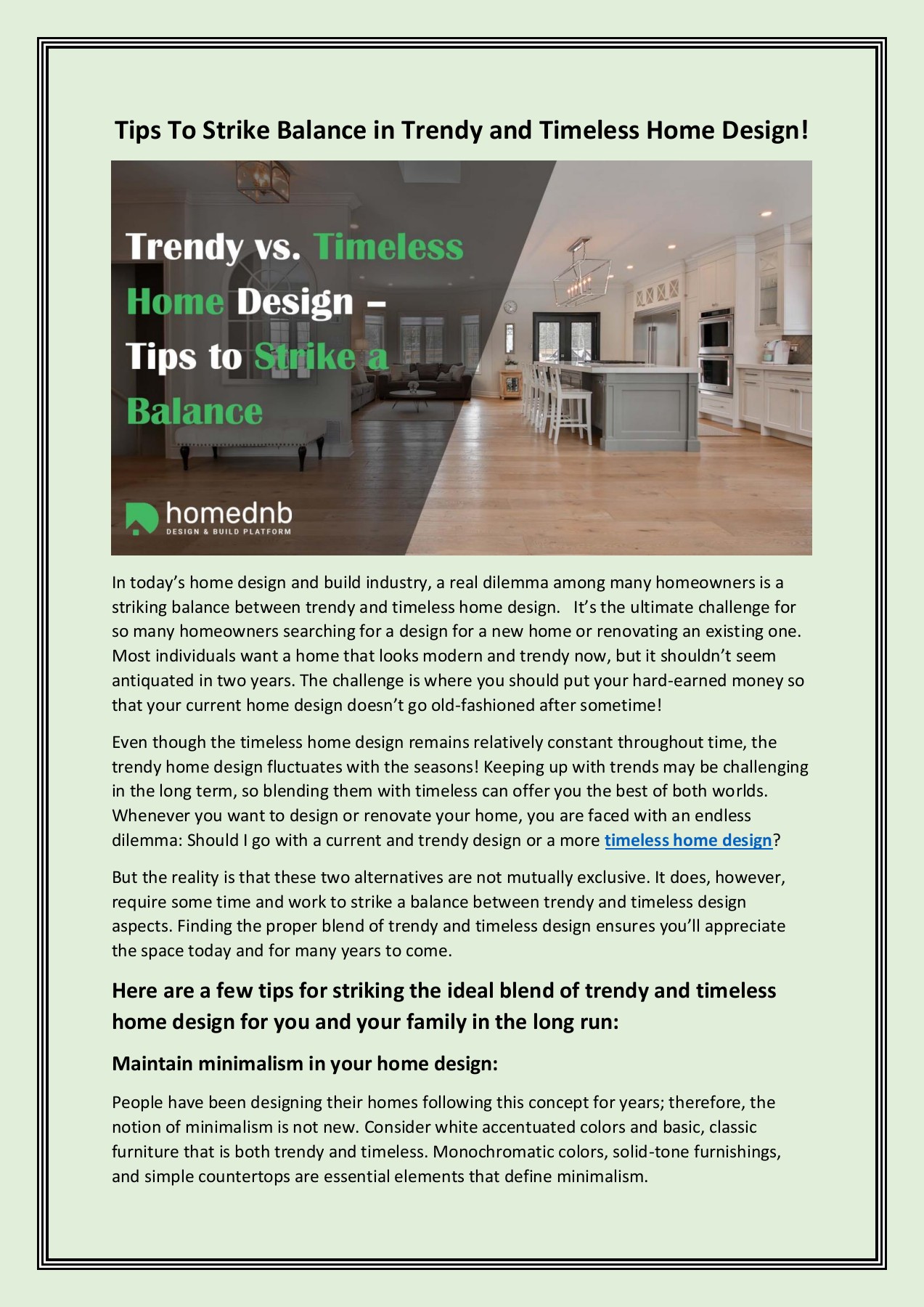 Tips To Strike Balance in Trendy and Timeless Home Design - Dallas Home Remodeling - Page 1 - 4 ...