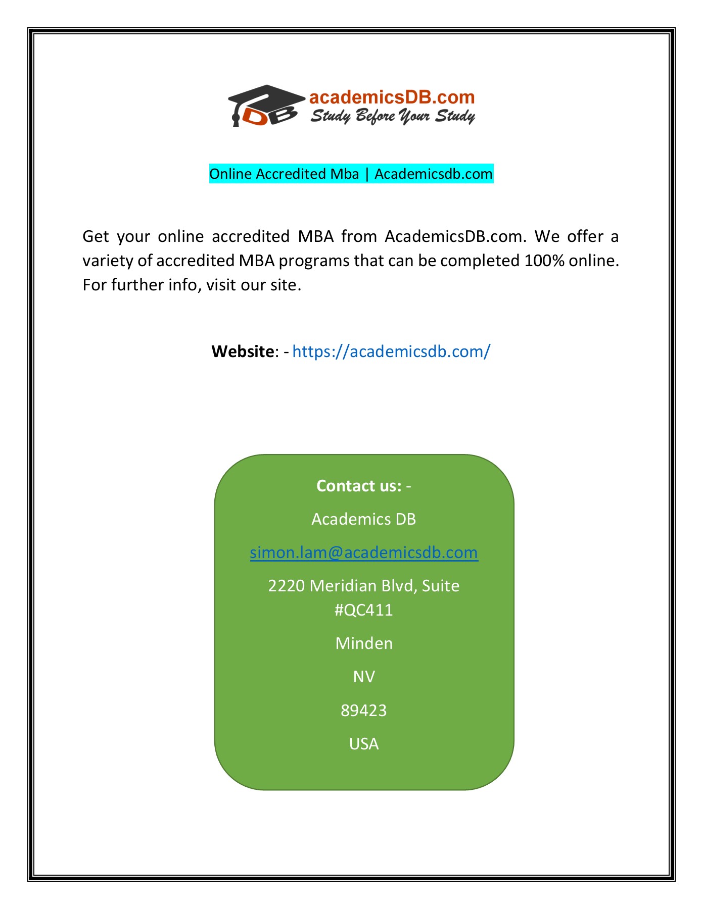 Online Accredited Mba Academicsdbcom - Academics DB - Page 1 - 1 | Flip ...