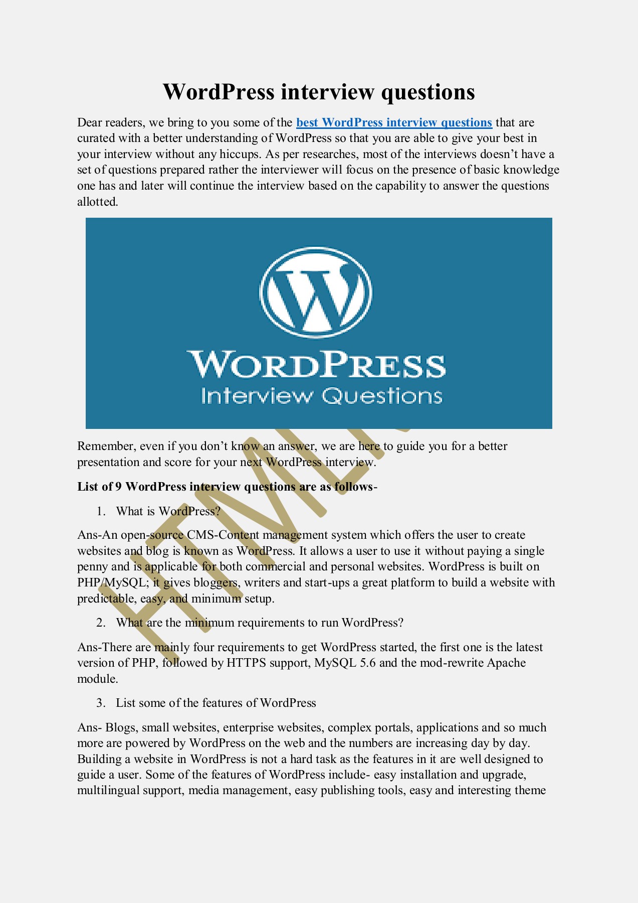 WordPress interview questions - raymonddejesus230 - Page 1 - 3 | Flip PDF Online | PubHTML5