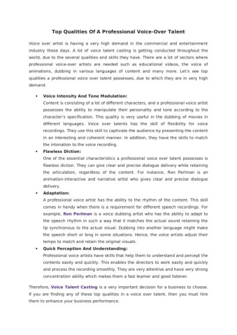 Top Qualities Of A Professional Voice-Over Talent